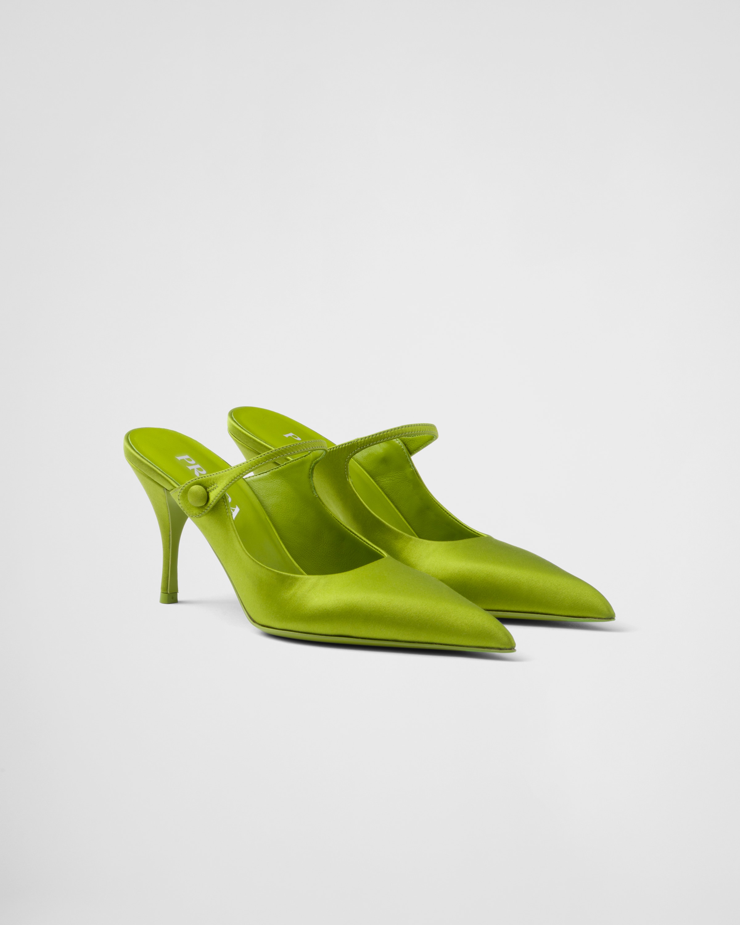 Prada Satin High-Heeled Mules - Fern Green | Editorialist